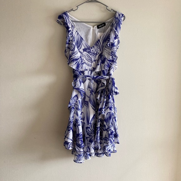 fab'rik | Dresses | Nwt Fabrick Floral Blue And White Ruffle Dress ...